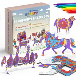 3d coloring puzzle set with unique mandala pattern - diy 3d puzzles for kids ages 7-15 - arts and crafts for girls & boys 3-d puzzles animal drawing art kits for kids - 6 different shapes