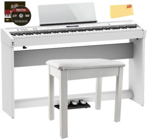 roland fp-60x 88-key digital piano - white bundle with roland ksc-72 stand, roland kpd-90 three pedal unit, bench, instructional dvd, online piano lessons, and austin bazaar polishing cloth