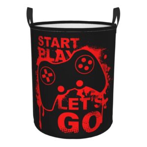 gbuzozie game joystick round laundry hamper storage basket toys clothes organizer bin for home bathroom bedroom dorm nursery, 38l