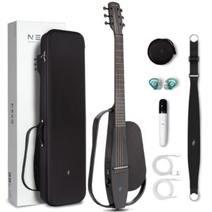 enya nexg acoustic-electric carbon fiber audio guitar smart acustica guitarra for adults with 50w wireless speaker, preamp, wireless microphone, hi-fi monitor earphones, strap, and case(black)