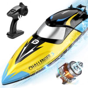 deerc brushless rc boat, 30+ mph fast remote control boats with never capsize&low battery alarm function, 2.4ghz racing boat with led lights for pools&lakes, speed boat toy for adults boys&girls