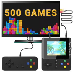 fadist handheld game console, retro mini game console with 500 classic games, rechargeable battery, portable games controller, support for 2 players & tv, ideal gift for kids, friend, lover (black)