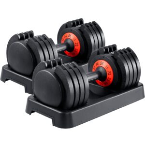 aotob 55 lbs (pair) adjustable dumbbell set, dumbbells adjustable weights with anti-slip fast adjust turning handle, dumbbell sets adjustable for men and women, dumbbells pair for home gym exercise