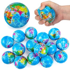 3 otters 15pcs globe squeeze balls, 3 inch earth stress relief balls foam squeeze balls educational stress balls for finger exercise school carnival reward party bag gift