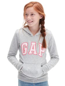 gap girls logo hoodie hooded sweatshirt, light heather grey b10, large us