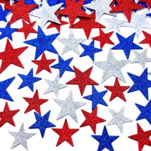 tkejzu 200 pcs patriotic foam stickers glitter star stickers self-adhesive star shaped wall stickers for 4th of july decor kid's arts craft supplies greeting cards homemade crafts red blue silver