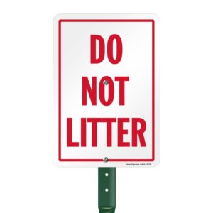 smartsign 10 x 7 inch “do not litter” lawnpuppy yard sign and 18 inch stake kit, 40 mil laminated rustproof aluminum, red and white, set of 1, made in usa