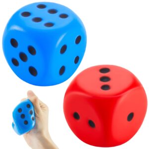 zomiboo 2 pcs large foam dice soft jumbo dot dice learning 6 sided foam dice fake giant dice anxiety relieve dice gifts for christmas stress relief(red, blue,2.3 inch)