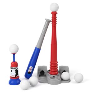 temi baseball tee, t ball set for toddlers, includes 6 balls, teeball batting tee,pitching machine, outdoor sport toy games for boys & girls, kids ages 3-12 years