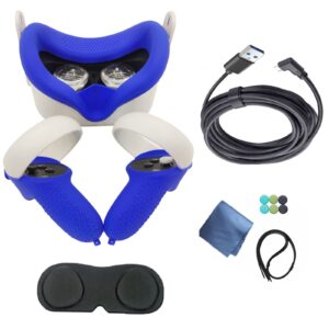 accessories set for oculus quest 2, touch controller protective grip cover with straps, 16ft link cable type c for gaming and fast charging, silicone face cover, lens cover and rocker cover