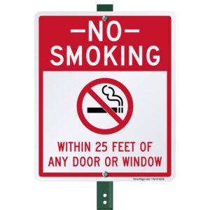 smartsign 12 x 10 inch “no smoking within 25 feet of any door or window” lawnboss yard sign with 3 foot stake, 40 mil laminated rustproof aluminum, red, black and white, set of 1, made in usa