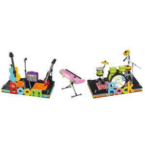 bdydt mini blocks music stage model set,with keyboard, drums, microphone, guitar and bass (1134pieces) -building toys gifts for kid