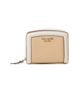 kate spade new york knott color-blocked pebbled leather small compact wallet warm stone multi one size