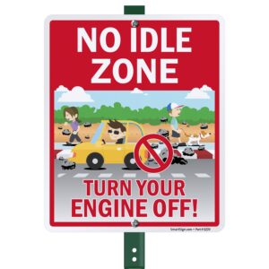 smartsign 12 x 10 inch “no idle zone - turn your engine off” lawnboss yard sign with 3 foot stake, 40 mil laminated rustproof aluminum, multicolor, set of 1, made in usa