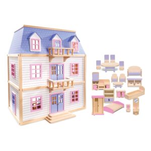 melissa & doug wooden multi-level dollhouse sioc - wooden multi-story pretend play dollhouse for kids