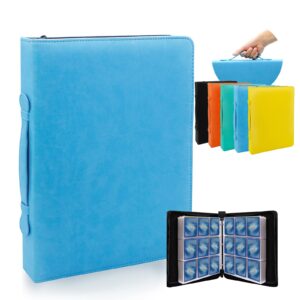 trading card binder, 9-pocket card collector holder album with 50 sleeves holds up to 900 cards, storage carrying book case for baseball football and game cards, collection toy gift for boys and girls (blue)