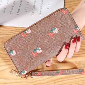 zhaocc ladies wallet, ladies compact clutch mini wallet women s cute strawberry print wallet long handbag wild zipper clutch bag multi-card wallet (color : brown)