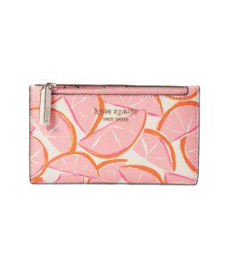 kate spade new york spencer grapefruit printed pvc small slim bifold wallet pink multi one size