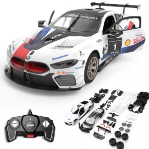 rastar rc car kits to build for 1/18 bmw m8 gte remote control car, build your own rc car, gift ideas for 8+, 2mph low speed for beginner, white