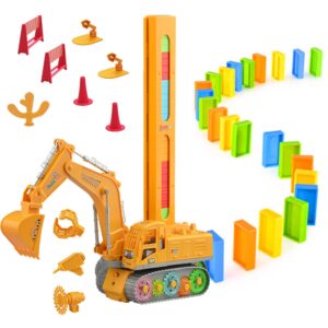 scientree domino engineering vehicle set, 120pcs automatic domino laying train toy with lights & sounds for kids age 3+