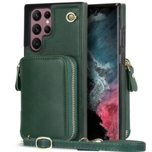 galaxy s22 ultra case wallet with card slot holder, warguzu crossbody strap luxury leather handbag zipper case for women girls fullbody shockproof protective purse case for samsung galaxy s22 ultra