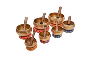 karma crafter tibetan singing bowl set handcrafted in nepal - 7 chakra bowl for sound bath, meditation, yoga, mindfulness and healing