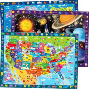 quokka 100 piece puzzles for kids ages 4-6 – 3 pack floor puzzles for kids 8-10 year old – learning games world map & space 5-7 – united states educational puzzles for toddlers 3-5