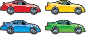 carson dellosa 48-piece colorful race car bulletin board cutouts, race car cutouts for bulletin board, party, and classroom décor, car cutouts for classroom décor and car bulletin board decorations