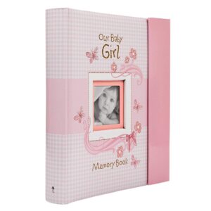 christian art gifts girl baby book of memories pink keepsake photo album | our baby girl memory book | baby book with bible verses, the first year