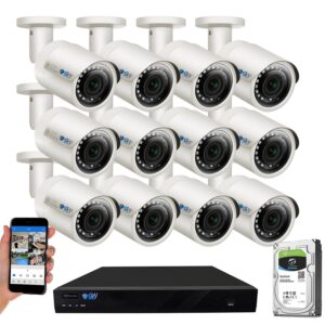 gw security 16 channel 4k nvr 5mp poe audio & video smart ai security camera system - 12 x 5mp 1920p weatherproof bullet cameras, built in microphone, pre-installed 4tb hard drive