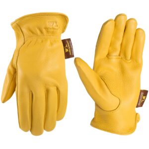 wells lamont men's deerskin full leather light-duty driving gloves | large (962l), gold