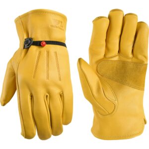 men's leather work gloves with adjustable wrist, extra large (wells lamont 1132), saddletan