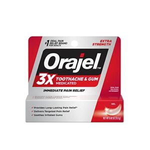 orajel 3x for toothache & gum pain: maximum gel tube 0.42oz - from #1 oral pain relief brand - orajel for instant pain relief