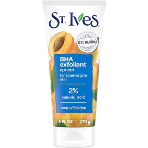 st. ives acne control face scrub deeply exfoliates and prevents acne for smooth, glowing skin apricot made with oil-free salicylic acid acne medication, made with 100% natural exfoliants 6 oz