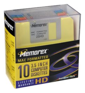 memorex mf2hd 3.5" mac-formatted high-density floppy disks (colors, 10-pack)