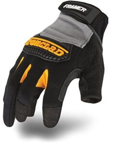 ironclad framer; carpenter work gloves, open finger dexterity, performance fit, durable, machine washable, (1 pair), fug-04-l,grey/black