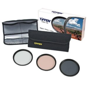 tiffen 49mm photo essentials kit with uv protector, 812 color warming, circular polarizing glass filters and 4 pocket pouch