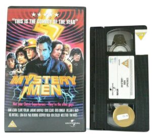 mystery men: superhero comedy film - large box - hank azaria/ben stiller - vhs