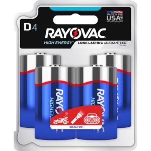 rayovac, ray8134tk, alkaline d batteries, 4 / pack