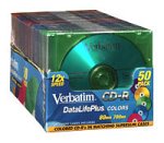 verbatim 50-pack of 80-minute color cd-r discs (cdr50slim)