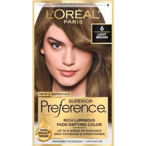 l'oreal paris superior preference fade-defying + shine permanent hair color, 6 light brown, pack of 1, hair dye