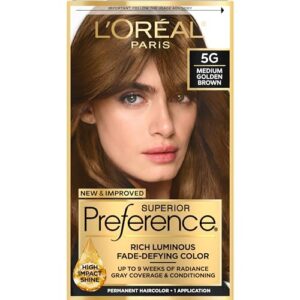 l'oreal paris superior preference fade-defying + shine permanent hair color, 5g medium golden brown, pack of 1, hair dye