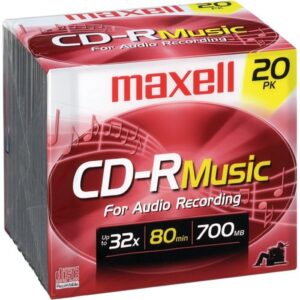 maxell cdr-80 music gold blank recordable cd, 20 pack