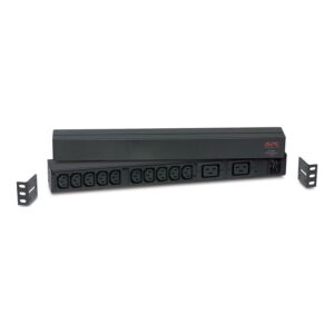 apc rack mount pdu, basic 120v-240v/16a, (12) outlets, 1u horizontal rackmount (ap9559) black