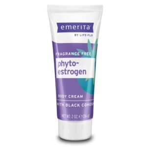 emerita by life-flo phytoestrogen body cream, balancing cream for women with black cohosh, red clover and ginseng, made without parabens, fragrance free, 60-day guarantee, not tested on animals, 2oz