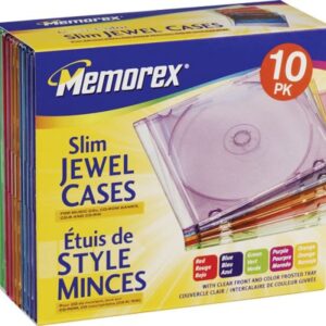 memorex 10-pack cd slim jewel cases 5mm - assorted colors