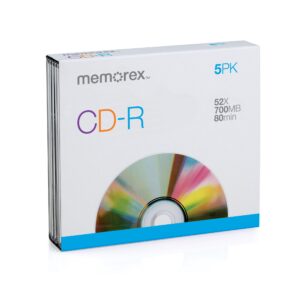 memorex memcd-r/5 cd-r 80-minute 700mb 52x jewel case, 5-pack