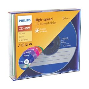 philips cd-rw 80min blank disc x 5 jewel case 700mb 4-12 x speed