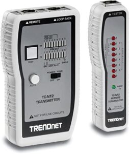 trendnet network cable tester, tests ethernet, usb and bnc cables, accurately test pin configurations up to 300m (984 ft), local and remote testing, includes bnc to ethernet converters, white, tc-nt2