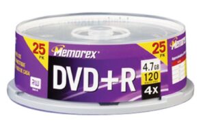 memorex 4.7gb 4x dvd+r media (25-pack spindle)